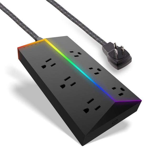 Titan 6-Outlet 4ft. Multicolor LED Surge Protector with Braided Cord ...