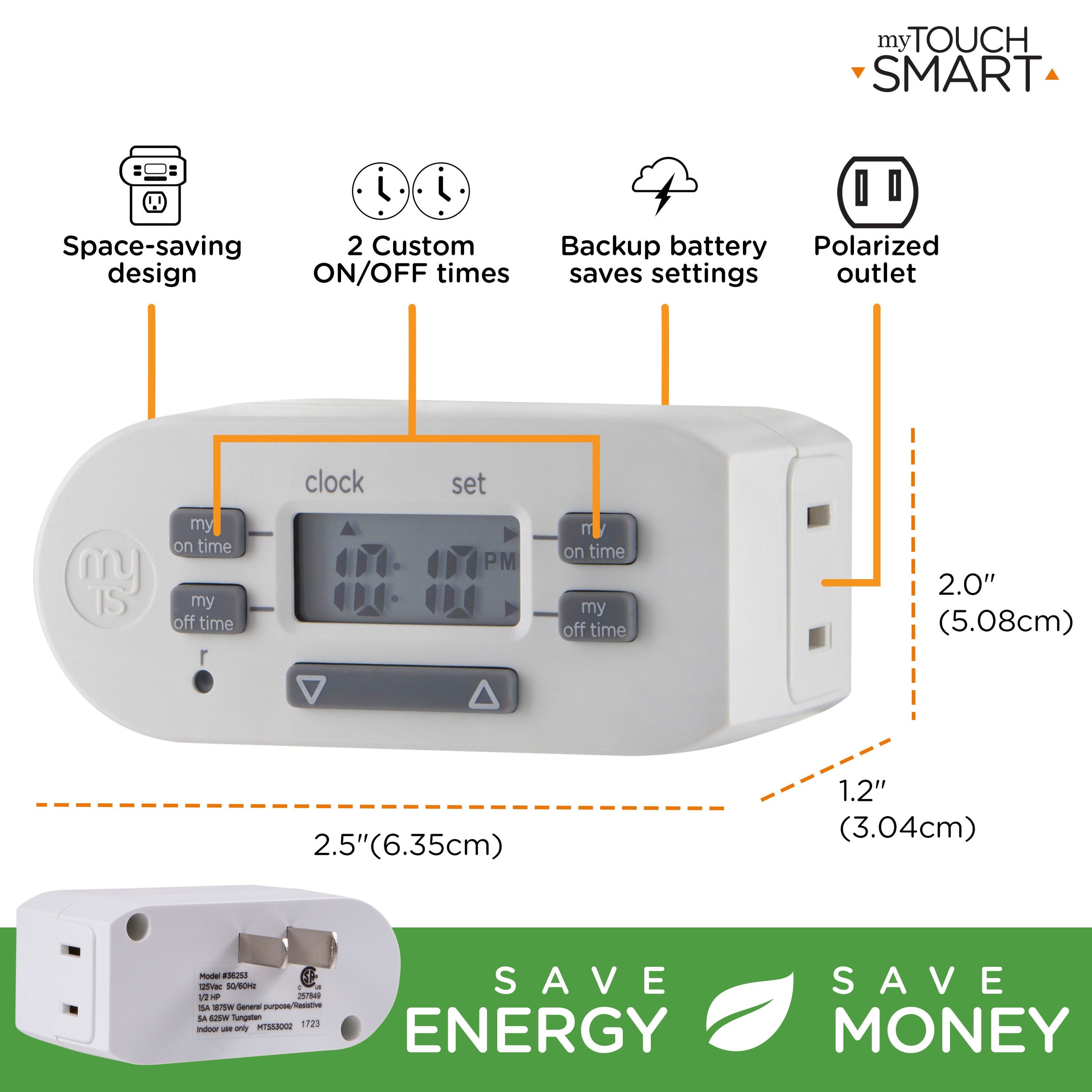 myTouchSmart Indoor Plug-In Simple Set Digital Bar Timer, White – Jasco