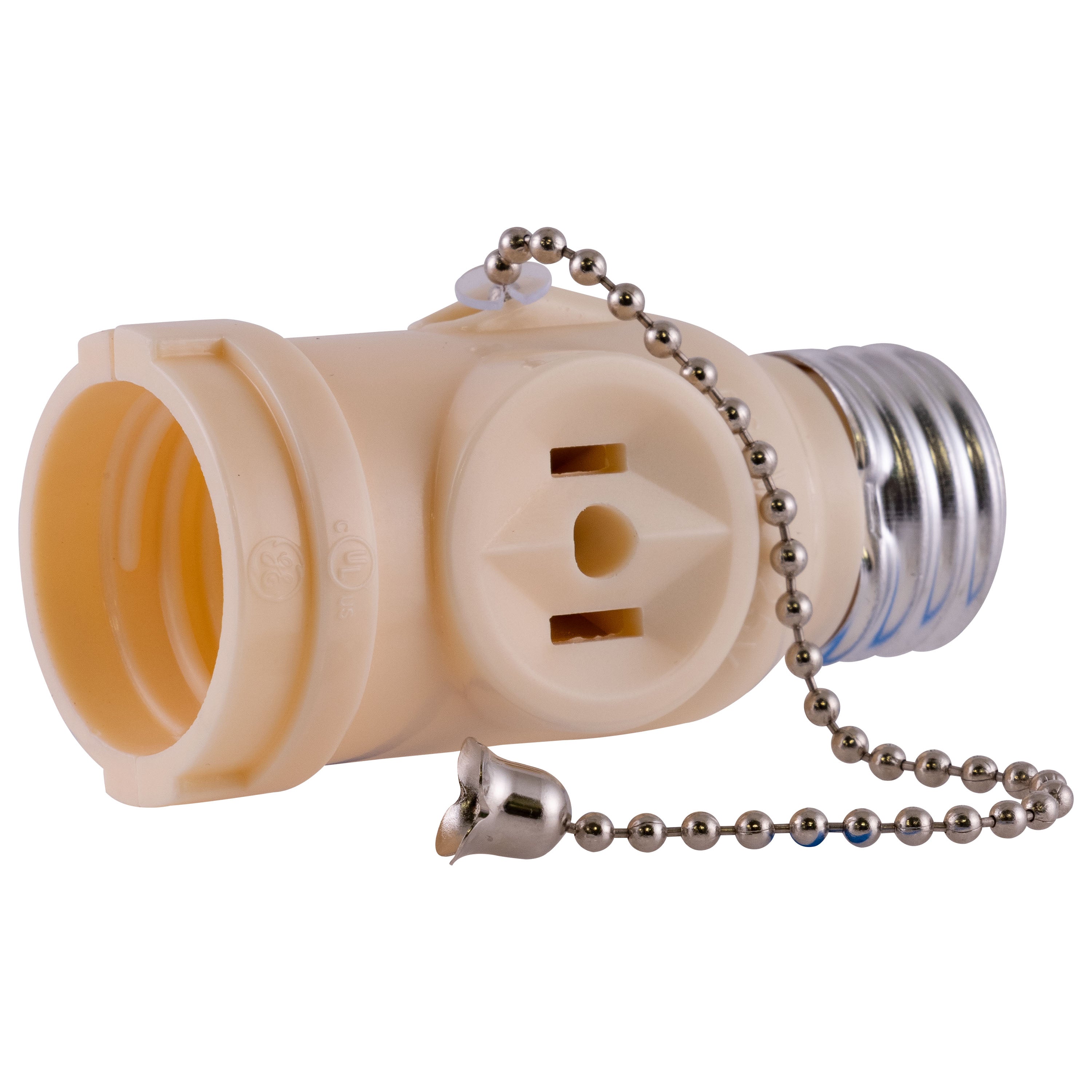 Power Gear Socket Adapter, Polarized, 2 Outlets, Pull Chain, Ivory – Jasco