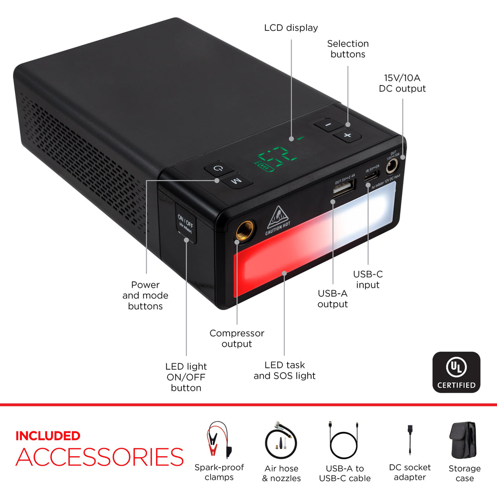 UltraPro Elite 1200A Jump Starter with Air Compressor, Black – Jasco